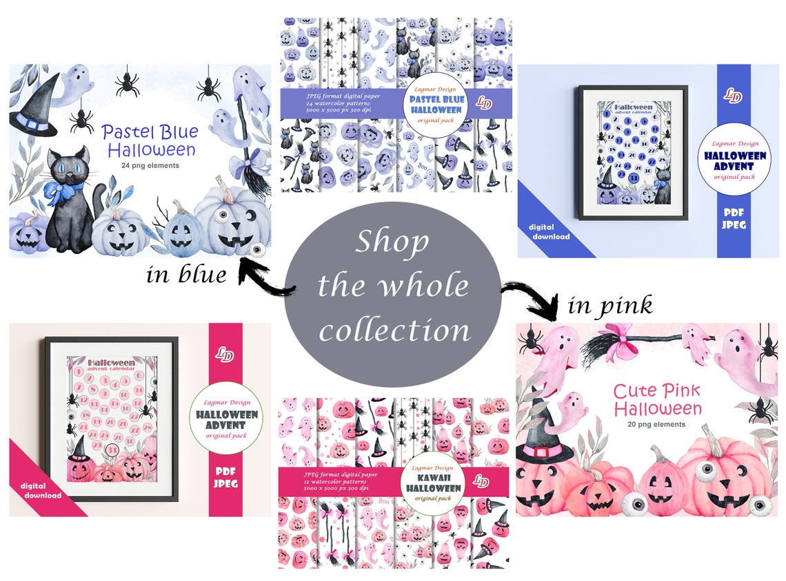 Pastel Blue Halloween Clipart Cute Kawaii Kid Halloween Png - Etsy