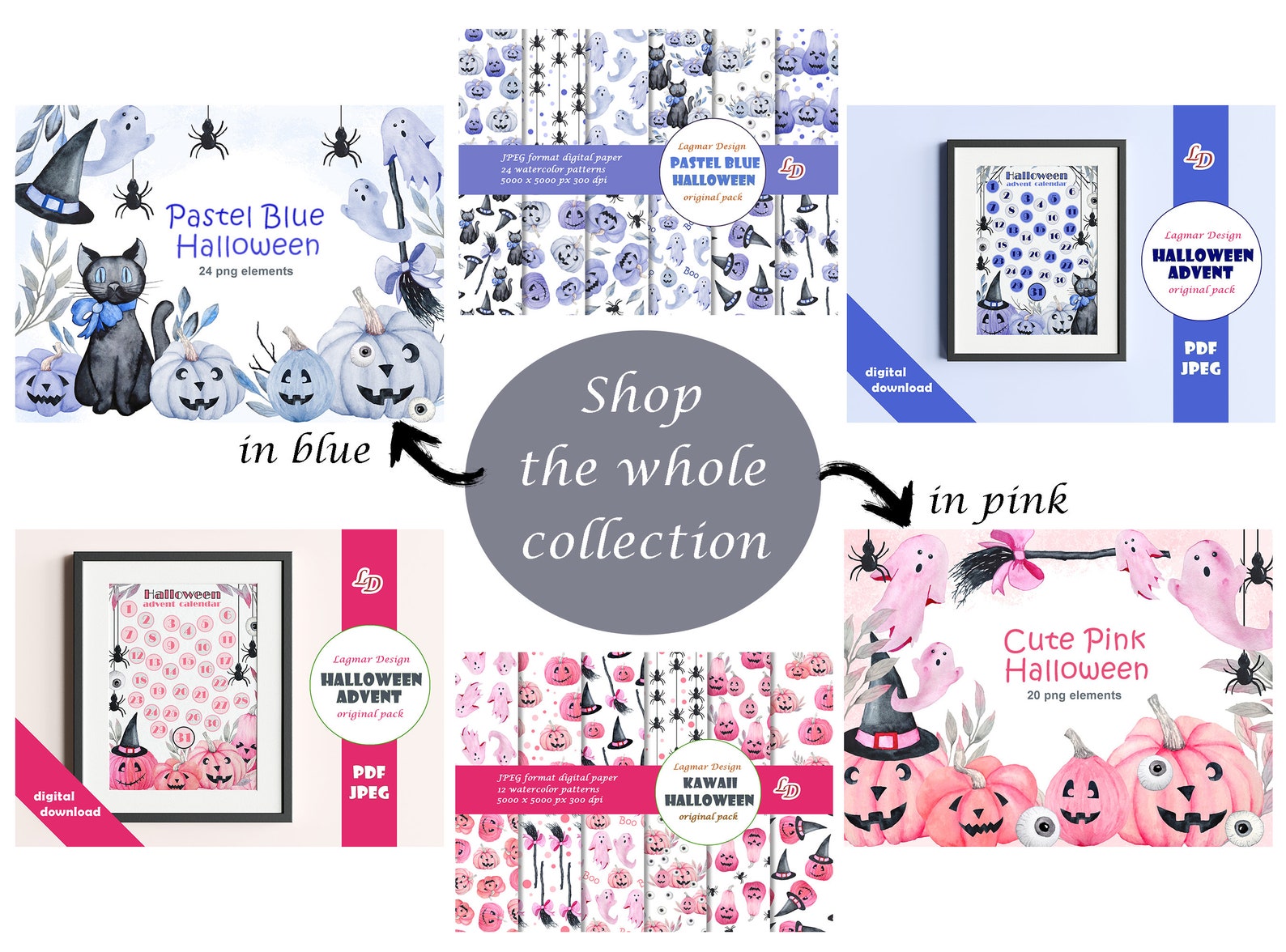 Pastel Blue Halloween Clipart Cute Kawaii Kid Halloween Png - Etsy