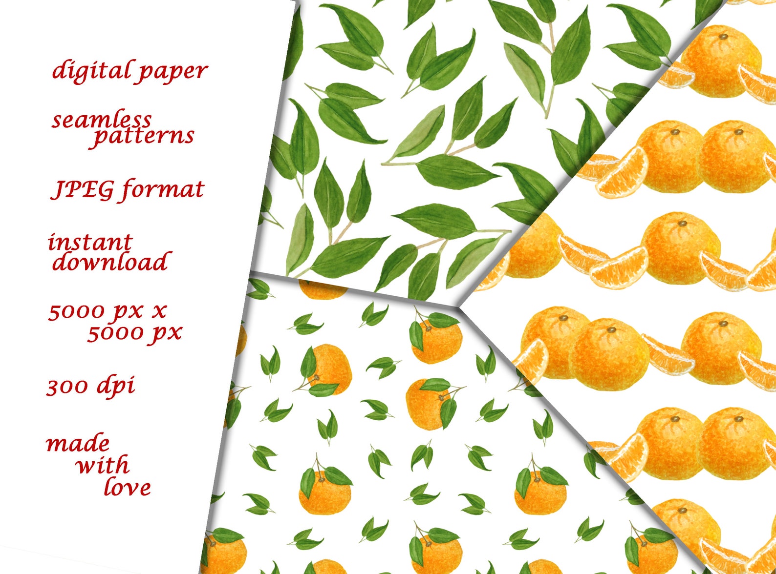 Summer Citrus Digital Paper Pack / Orange Tangerine Seamless Pattern ...