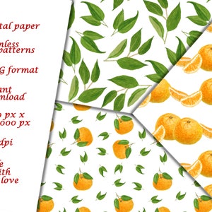 Summer Citrus Digital Paper Pack / Orange Tangerine Seamless Pattern ...