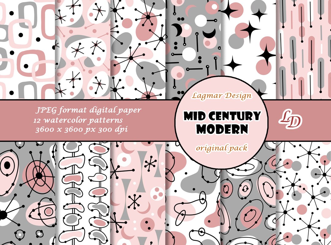 Mid Century Modern Digital Paper, 50s 60s Seamless Pattern File ...