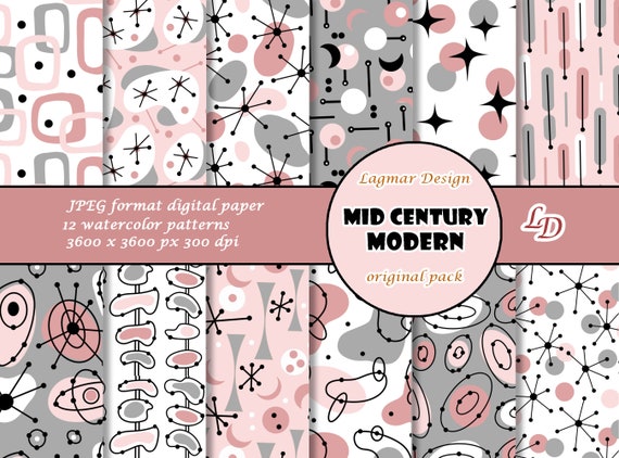 Mid Century Modern Digital Paper 50s 60s Seamless Pattern | Etsy