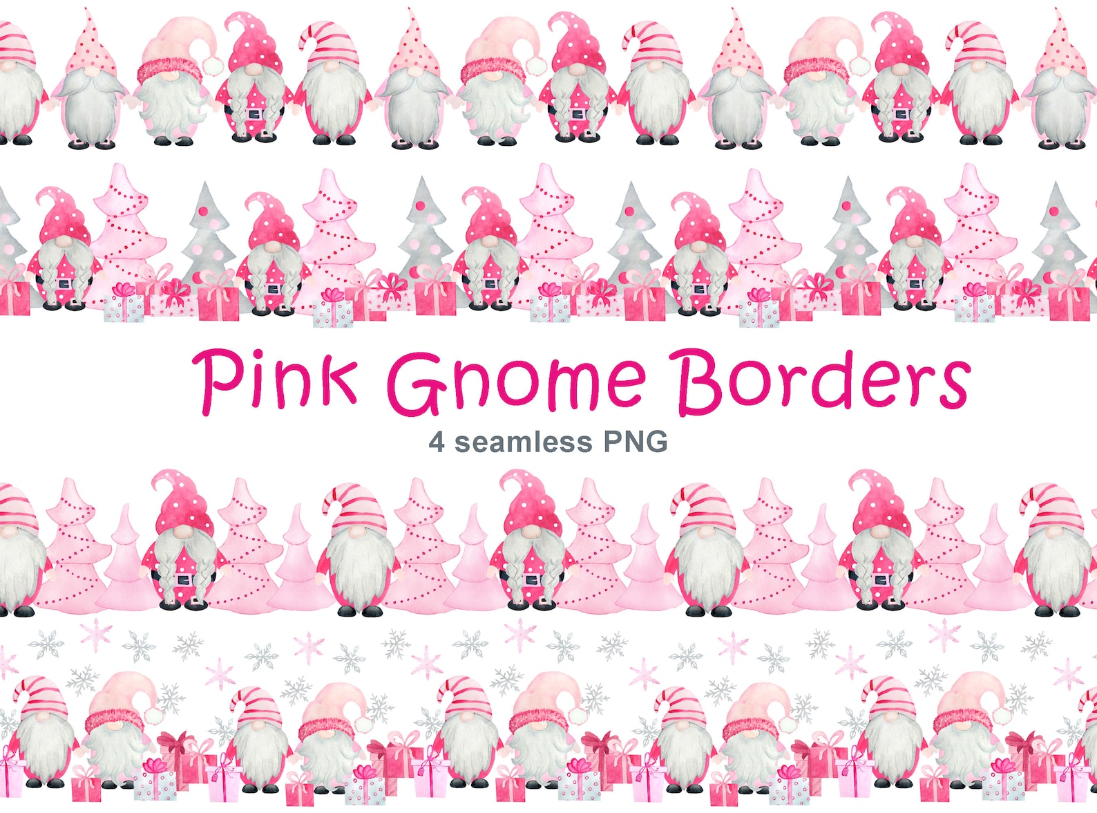 Christmas Gnomes Seamless Border Pink Nordic Scandinavian - Etsy