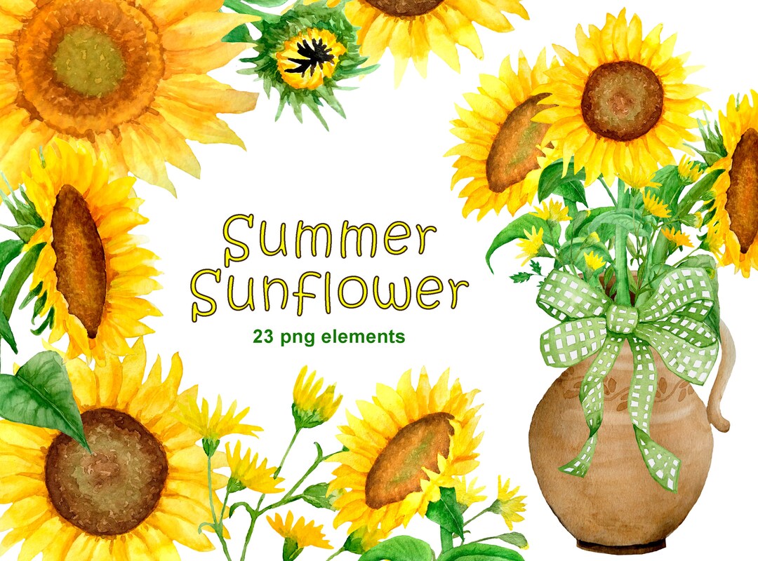 Watercolor Sunflower Clipart / Sunflower Png Files / Wedding Invitation ...