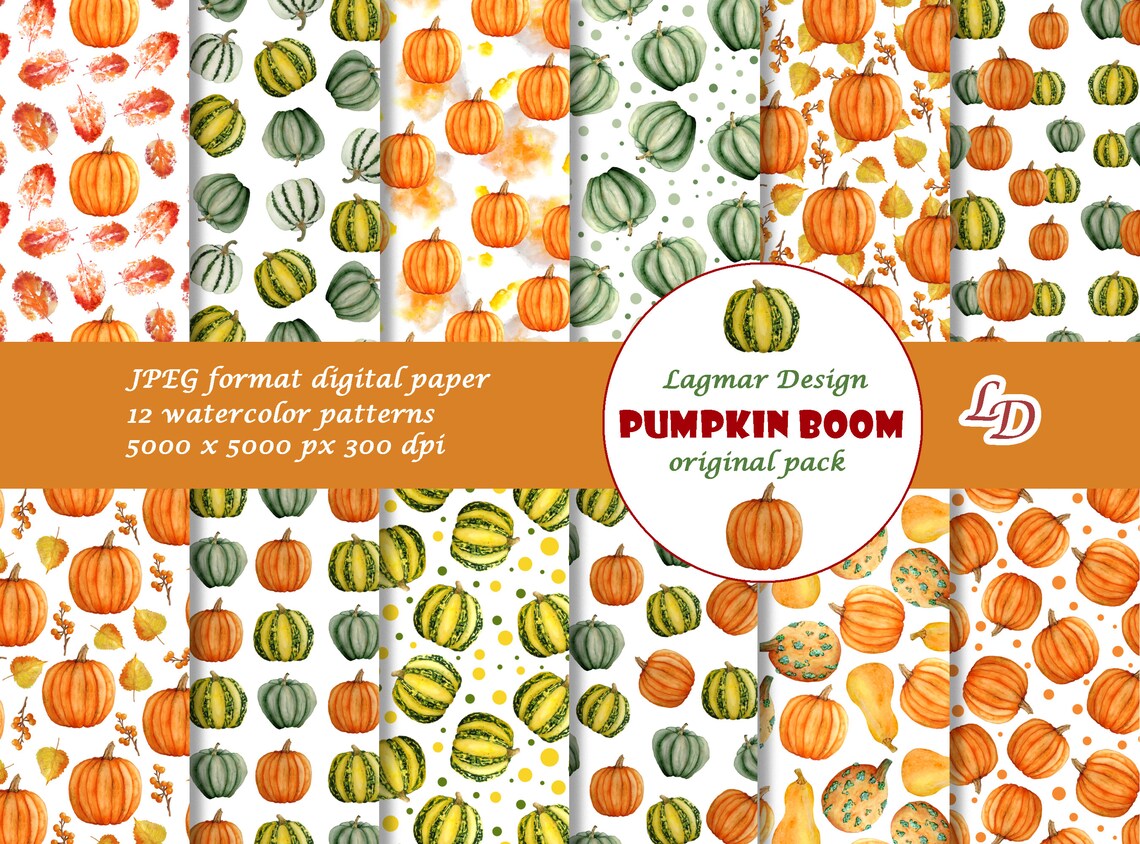 Pumpkin Digital Paper Fall Seamless Pattern Files Halloween | Etsy