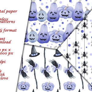 Pastel Blue Halloween Digital Paper, Fall Seamless Pattern Files, Cute ...