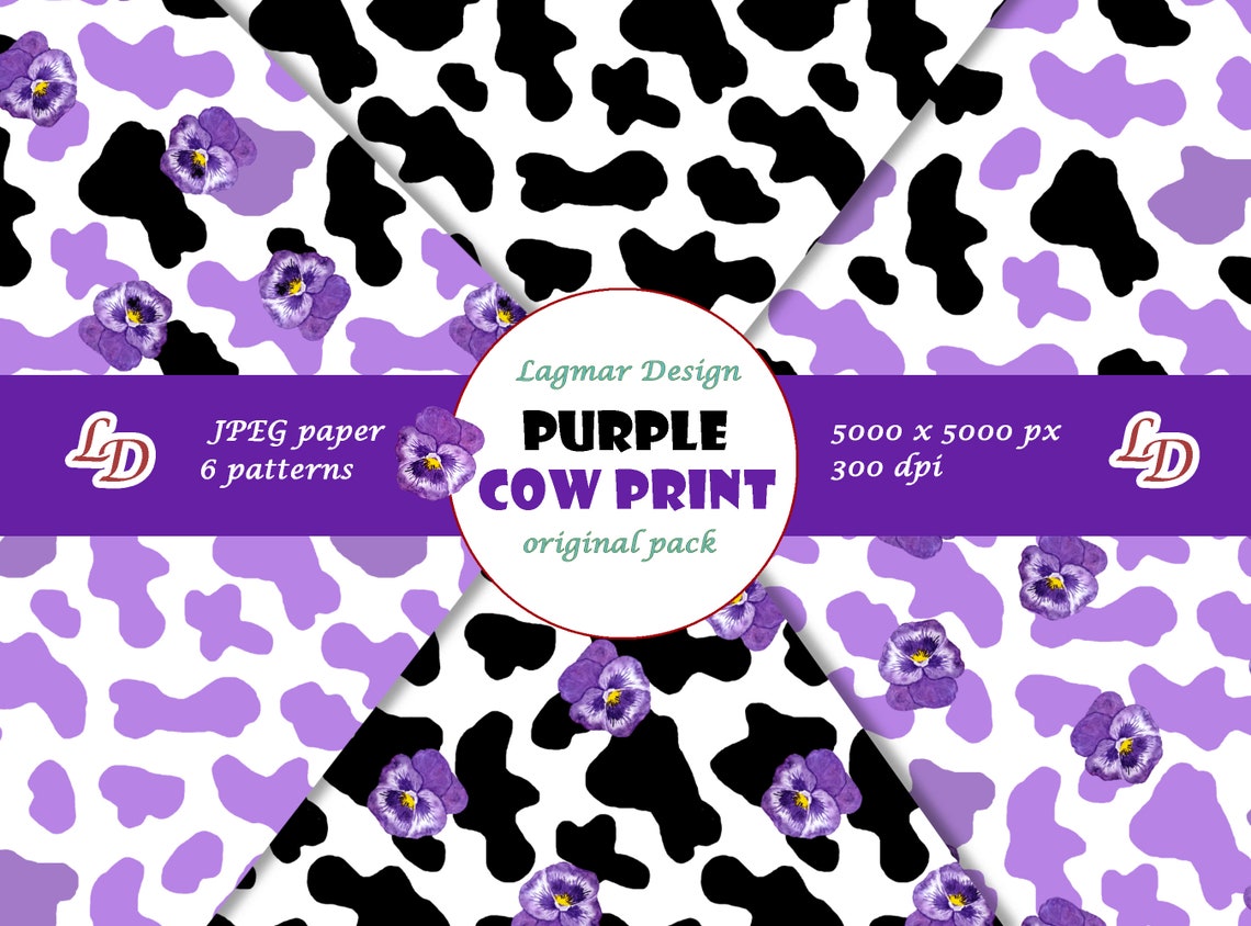 Pastel Purple Cow Print Seamless Pattern File Pansy Digital - Etsy