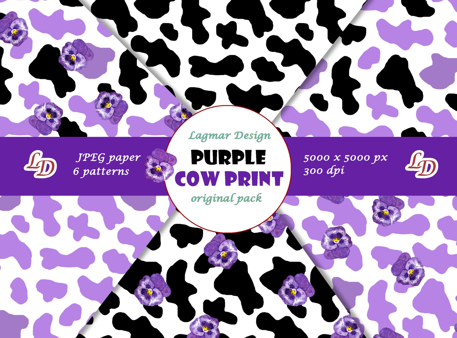 Pastel Purple Cow Print Seamless Pattern File Pansy Digital - Etsy