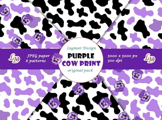 Pastel purple cow print seamless pattern file Pansy digital | Etsy