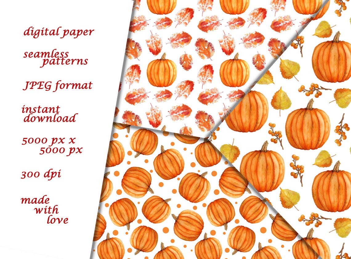 Pumpkin Digital Paper Fall Seamless Pattern Files Halloween | Etsy