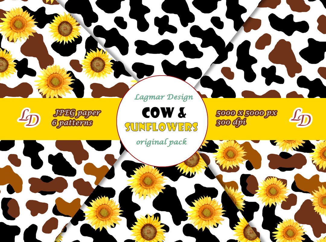 Sunflower Cow Digital Paper, Cow Girl Seamless Pattern Files, Summer ...