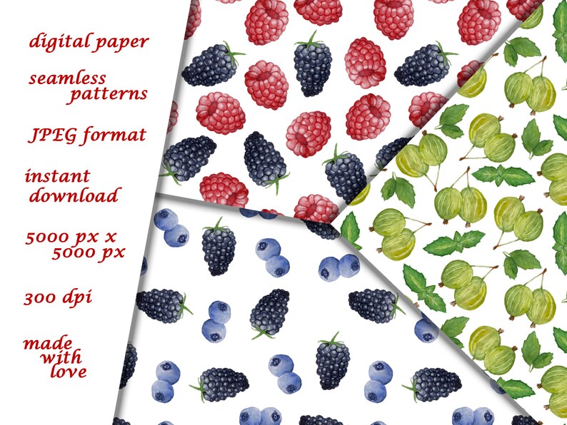 Watercolor Berry Digital Paper Summer Food Digital Paper - Etsy