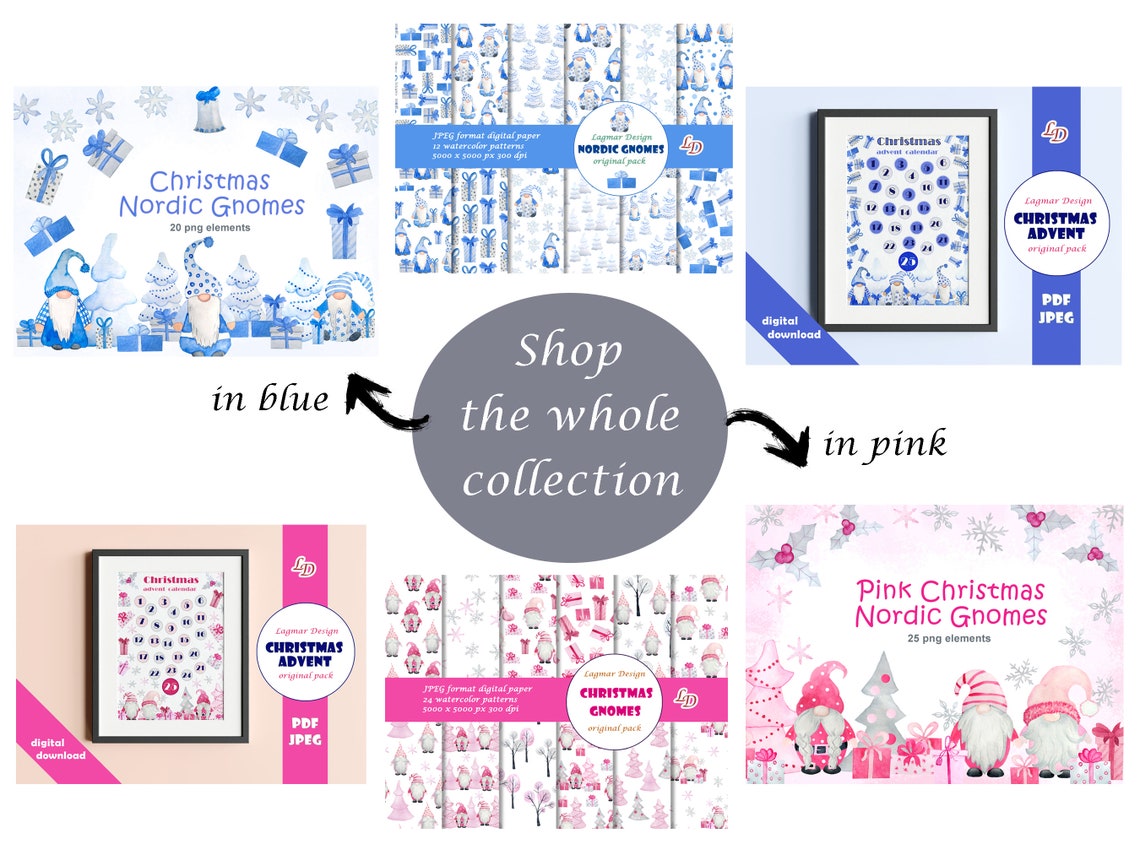 Pink Christmas Gnomes Digital Paper Nordic Scandinavian - Etsy