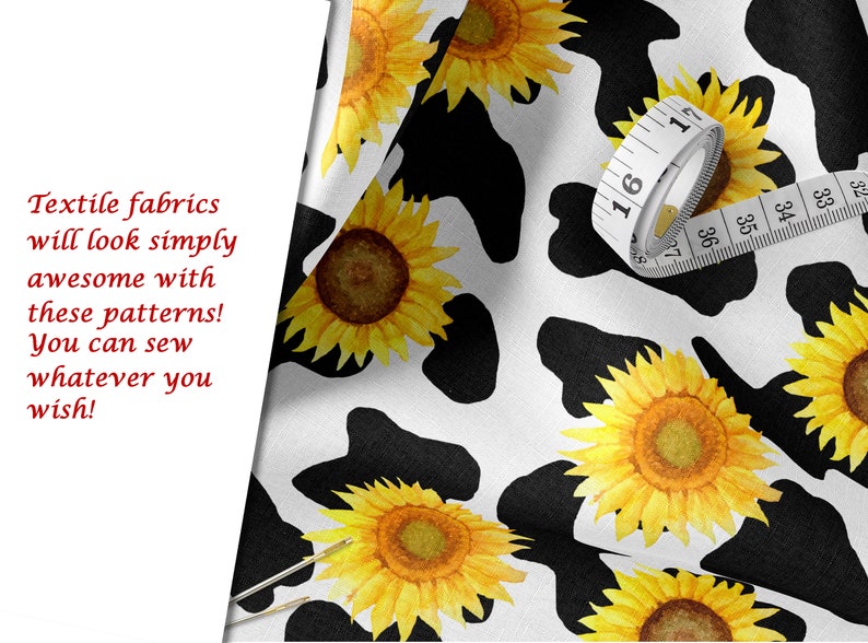 Sunflower cow digital paper Cow girl seamless pattern files | Etsy