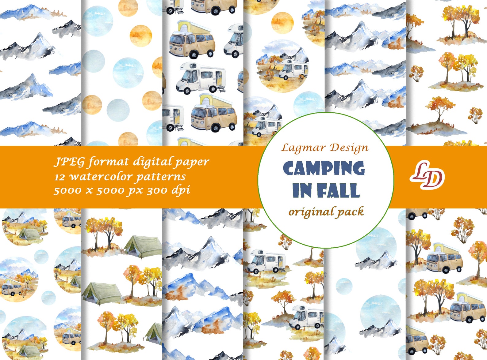 Fall Landscape Mountain Digital Paper Camping Digital Paper - Etsy