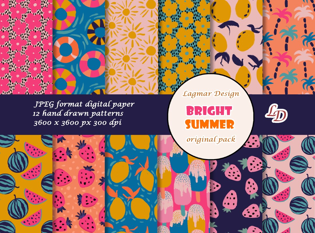 Summer Digital Paper, Fruit Seamless Pattern File, Strawberry Lemon ...