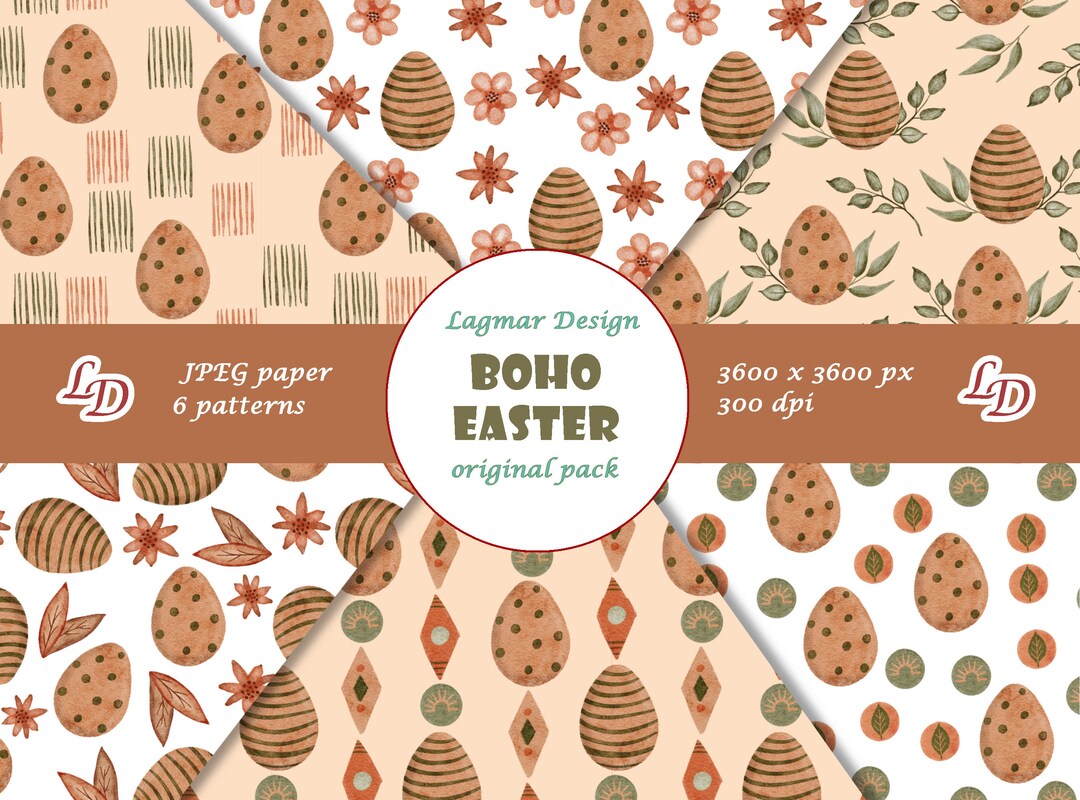 Boho Easter Digital Paper, Beige Seamless Pattern File, Easter Eggs ...