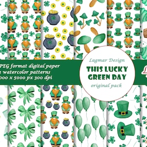 St Patricks Digital Paper, Shamrock Digital Paper, Leprechaun Gnome, St ...