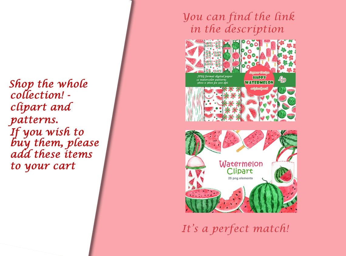 Watermelon Png Seamless Borders Digital Watercolor Summer - Etsy
