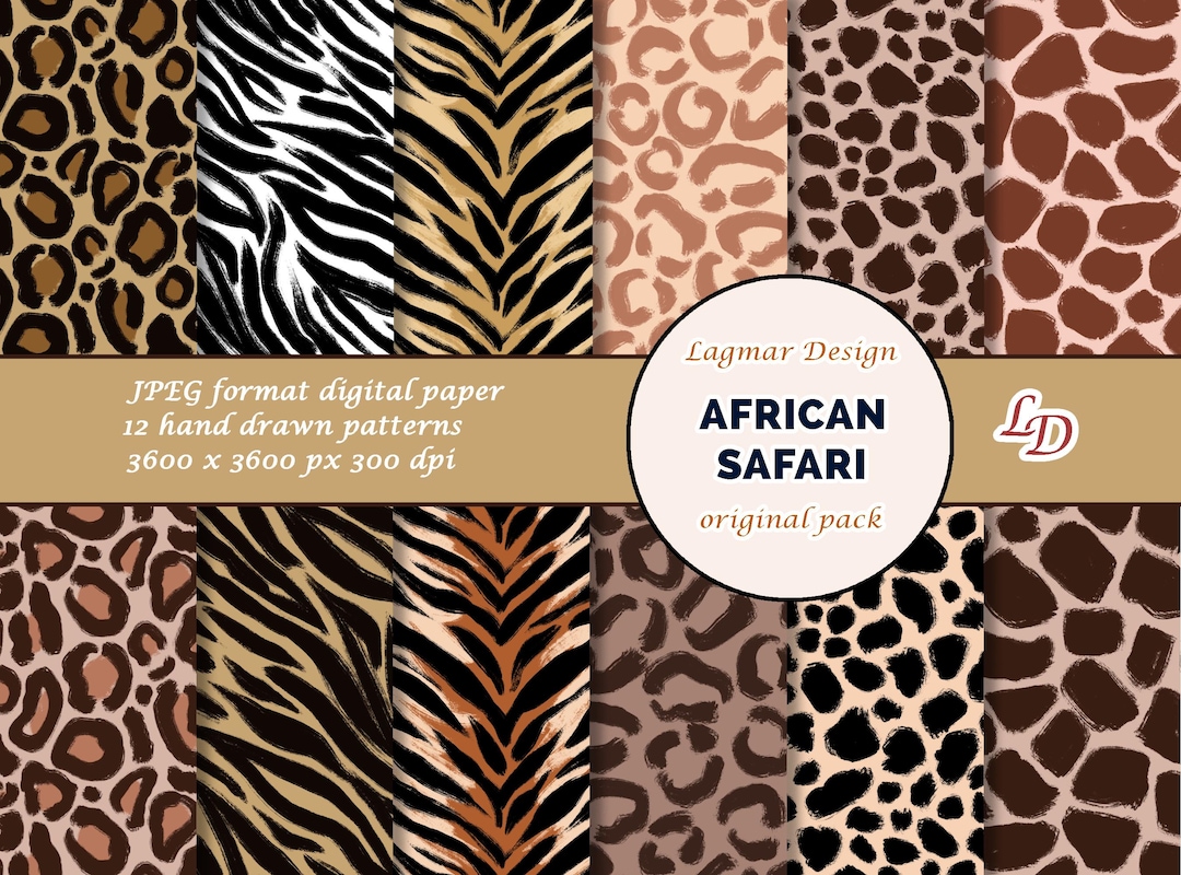 African Safari Digital Paper, Animal Print Seamless Patterns / Giraffe ...