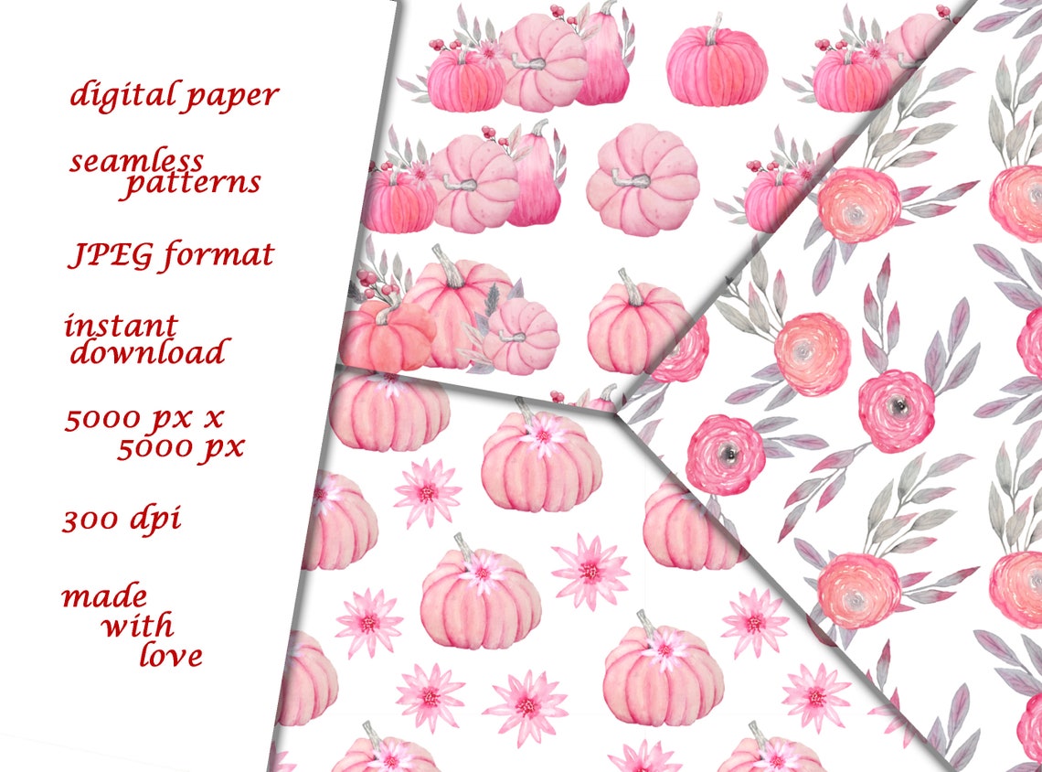 Pink Pumpkin Digital Paper Baby Shower Digital Paper - Etsy