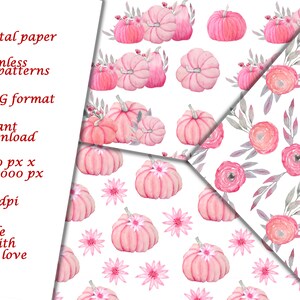 Pink Pumpkin Digital Paper, Baby Shower Digital Paper, Thanksgiving ...
