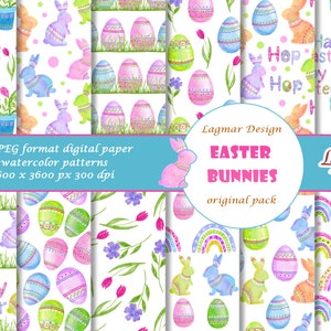 Easter Bunnies Digital Paper, Rainbow Seamless Pattern File, Easter ...