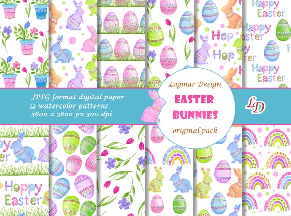 Easter Bunnies Digital Paper Rainbow Seamless Pattern File - Etsy
