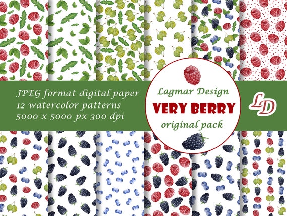 Watercolor Berry Digital Paper Summer Food Digital Paper | Etsy