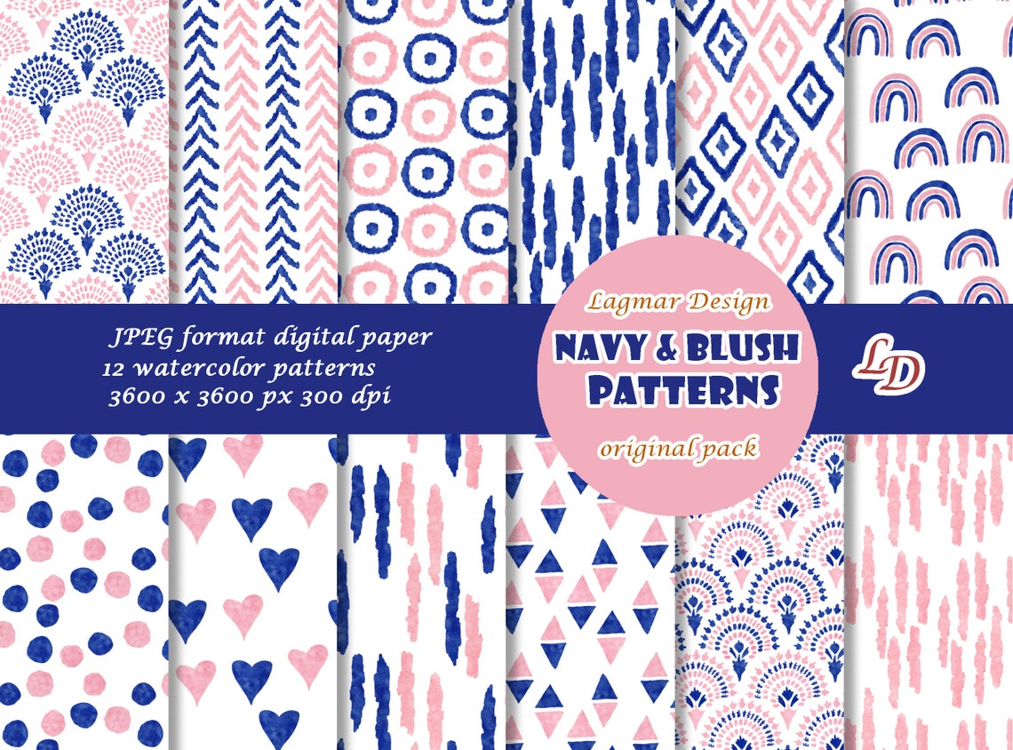 Navy Blush Digital Paper Boho Abstract Seamless Pattern File | Etsy
