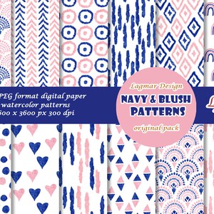 Navy Blush Digital Paper, Boho Abstract Seamless Pattern File ...