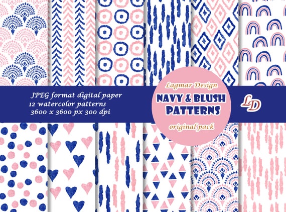 Navy Blush Digital Paper Boho Abstract Seamless Pattern File | Etsy