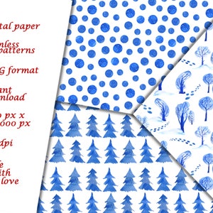 Blue Woodland Digital Paper, Christmas Seamless Pattern Files, Winter ...