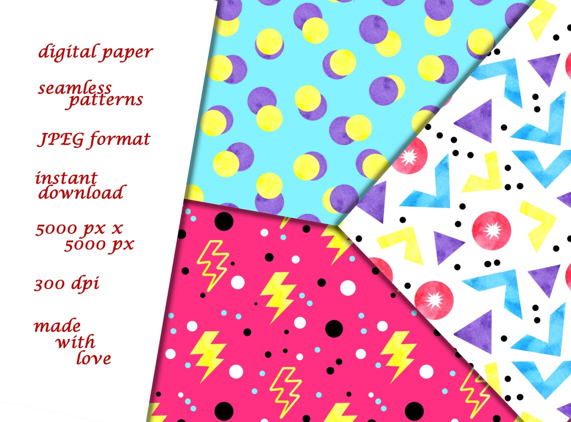80s & 90s Digital Paper Memphis Neon Digital Paper Retro - Etsy