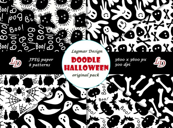 Black White Halloween Digital Paper Cute Seamless Pattern - Etsy