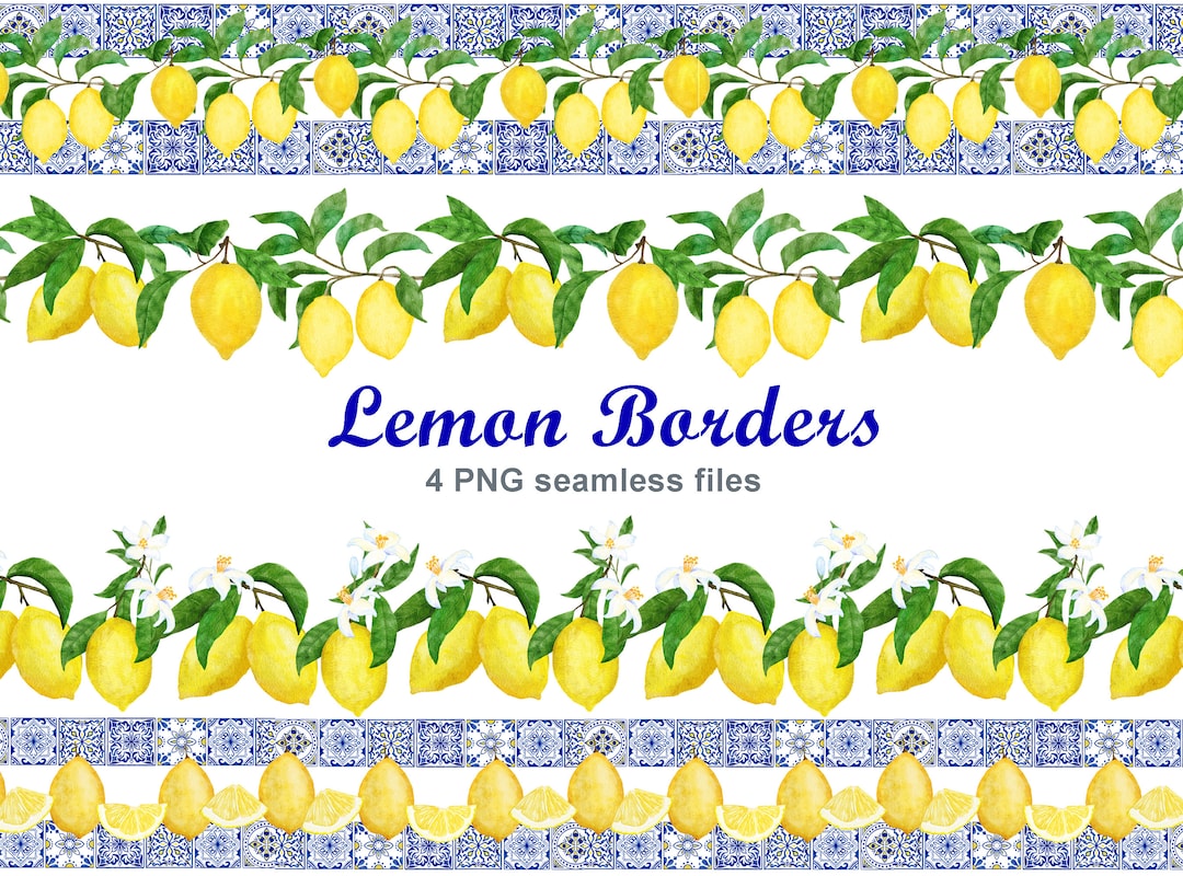 Lemon Seamless Border PNG, Summer Frame File, Citrus Fruit Wedding ...