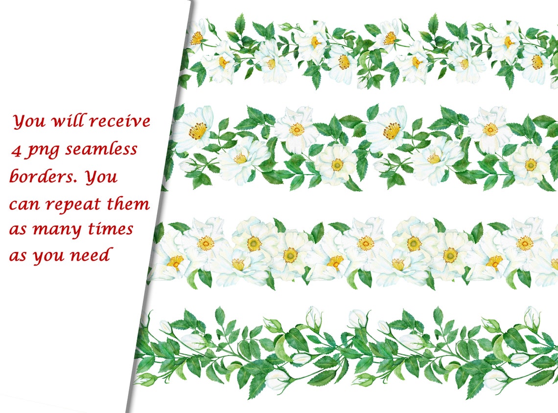 Wild Rose Seamless Png Border Watercolor Floral Frame File | Etsy