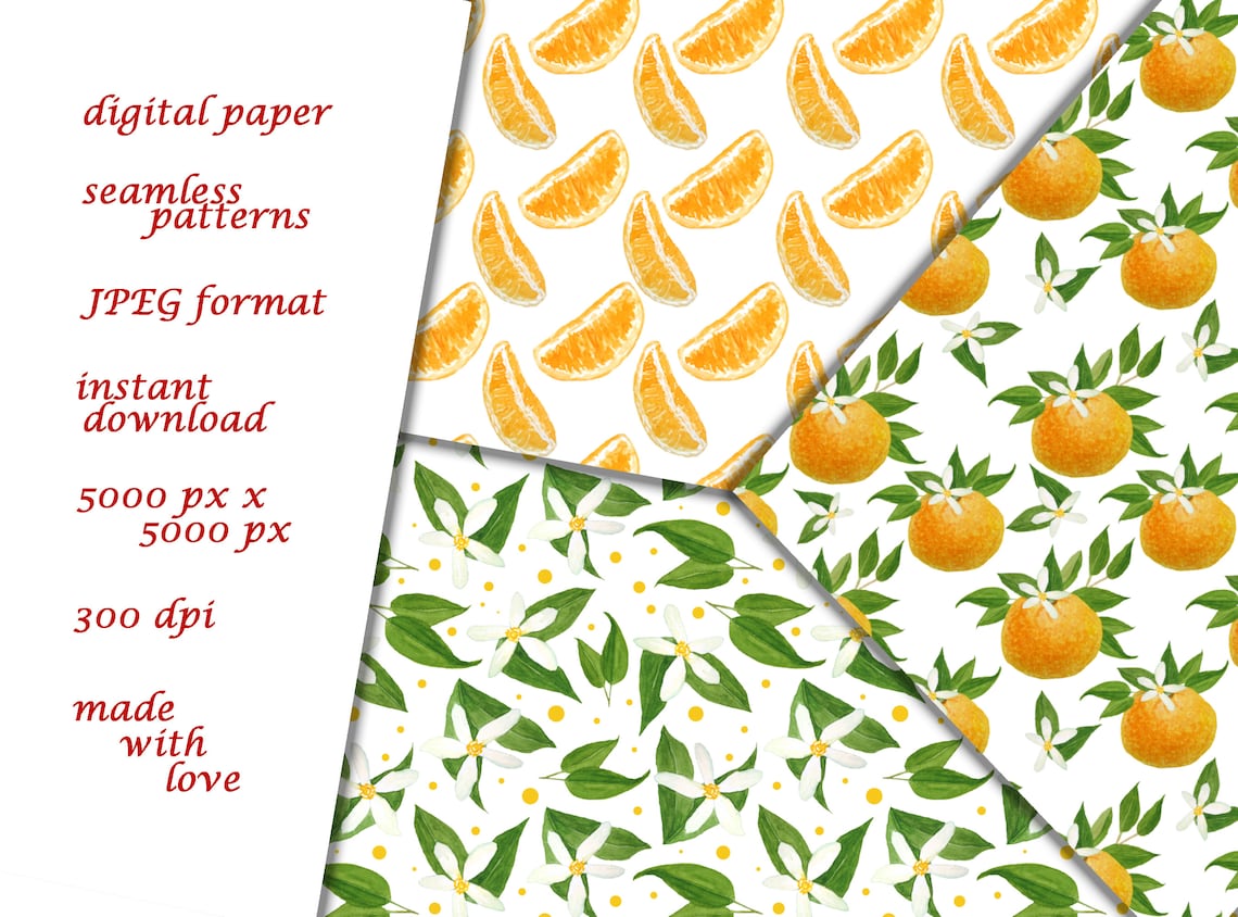 Summer Citrus Digital Paper Pack / Orange Tangerine Seamless - Etsy