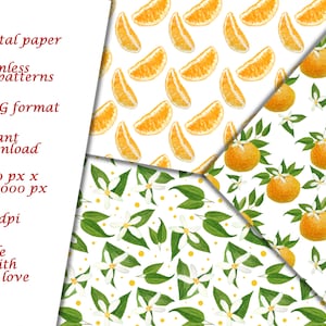 Summer Citrus Digital Paper Pack / Orange Tangerine Seamless Pattern ...
