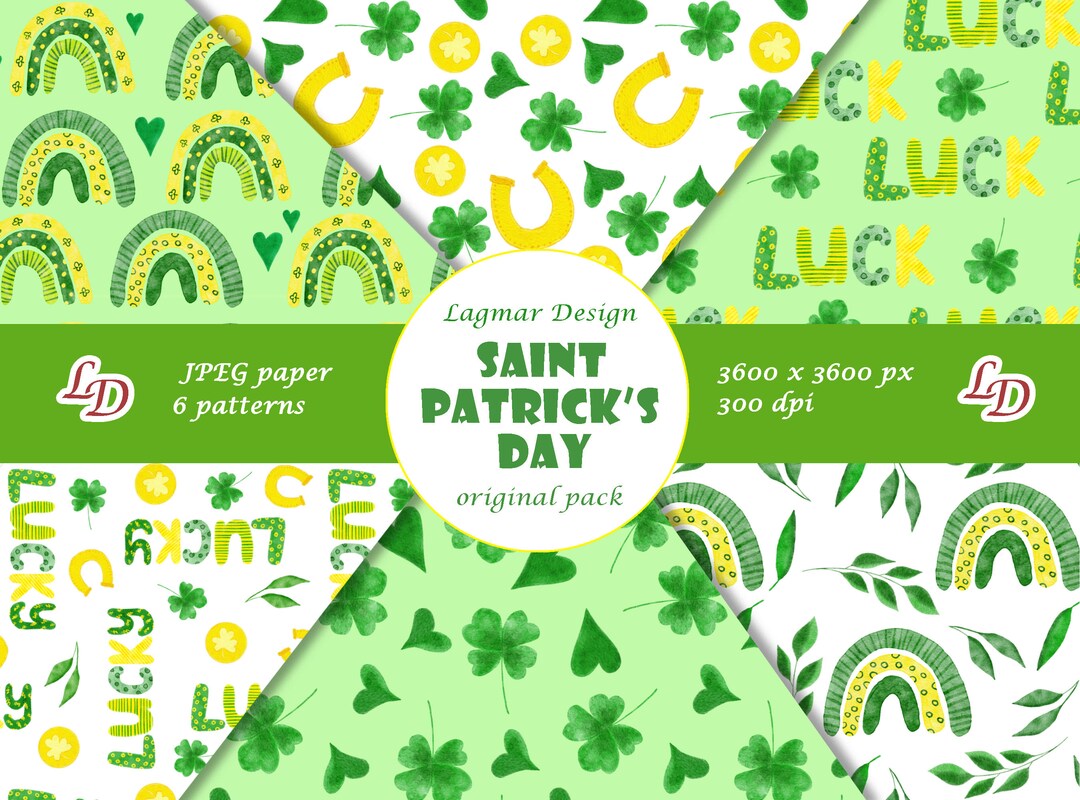 St Patricks Day Digital Paper, Spring Shamrock Seamless Pattern File ...
