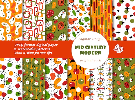 Mid Century Modern Digital Paper 50s 60s Seamless Pattern | Etsy