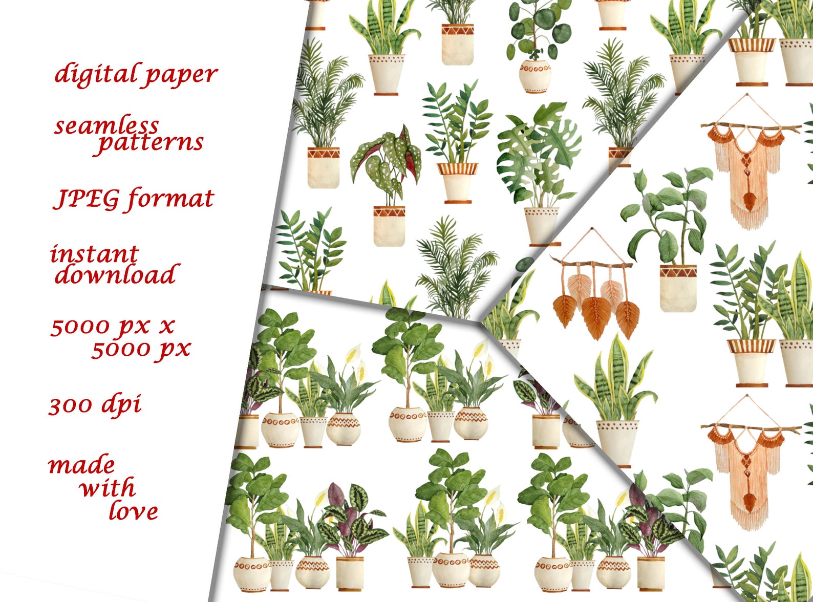 Digital Plants Paper, Potted House Plants Digital Paper, Macrame ...