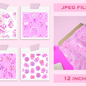 Pink Swirl Lollipop Digital Paper, Girl Baby Shower Seamless Pattern ...