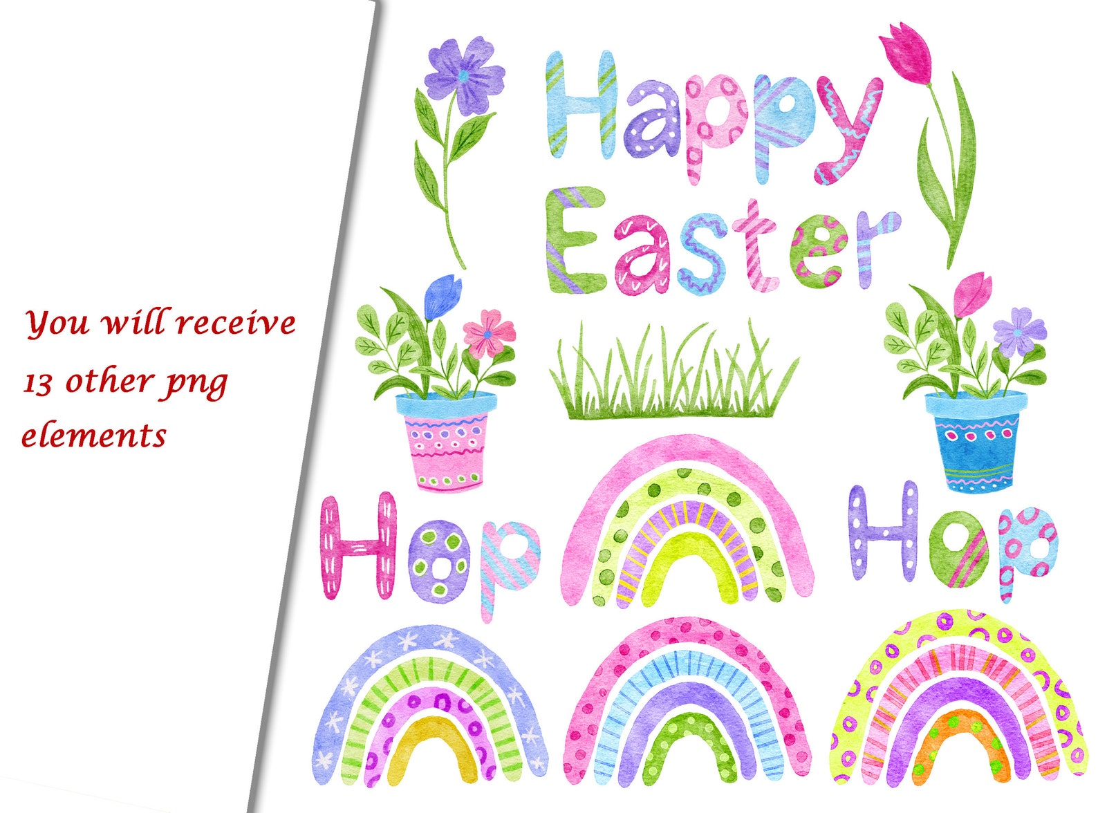 Easter Bunnies Clipart, Rainbow Rabbit Clip Art Png File, Pastel ...