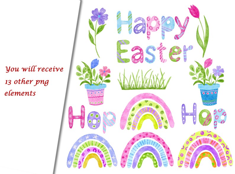 Easter Bunnies Clipart Rainbow Rabbit Clip Art Png File | Etsy