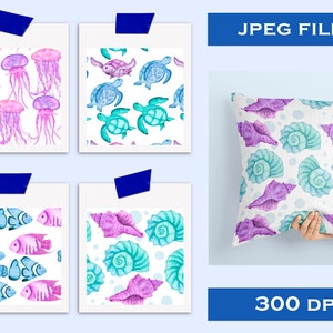 Nautical Sea Digital Paper, Beach Seamless Pattern File, Pastel ...