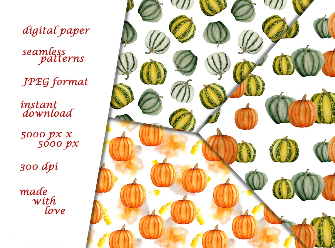 Pumpkin Digital Paper Fall Seamless Pattern Files Halloween | Etsy