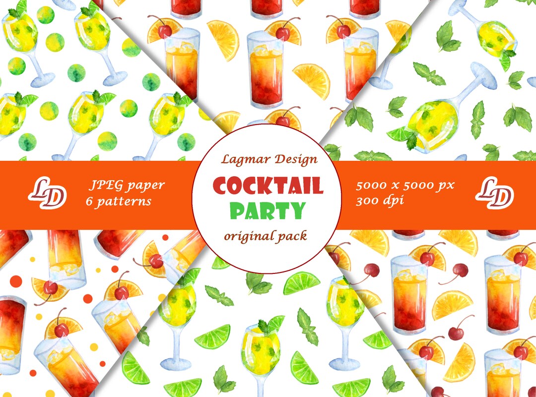 Cocktail Party Digital Paper / Summer Digital Paper / Beach Seamless ...