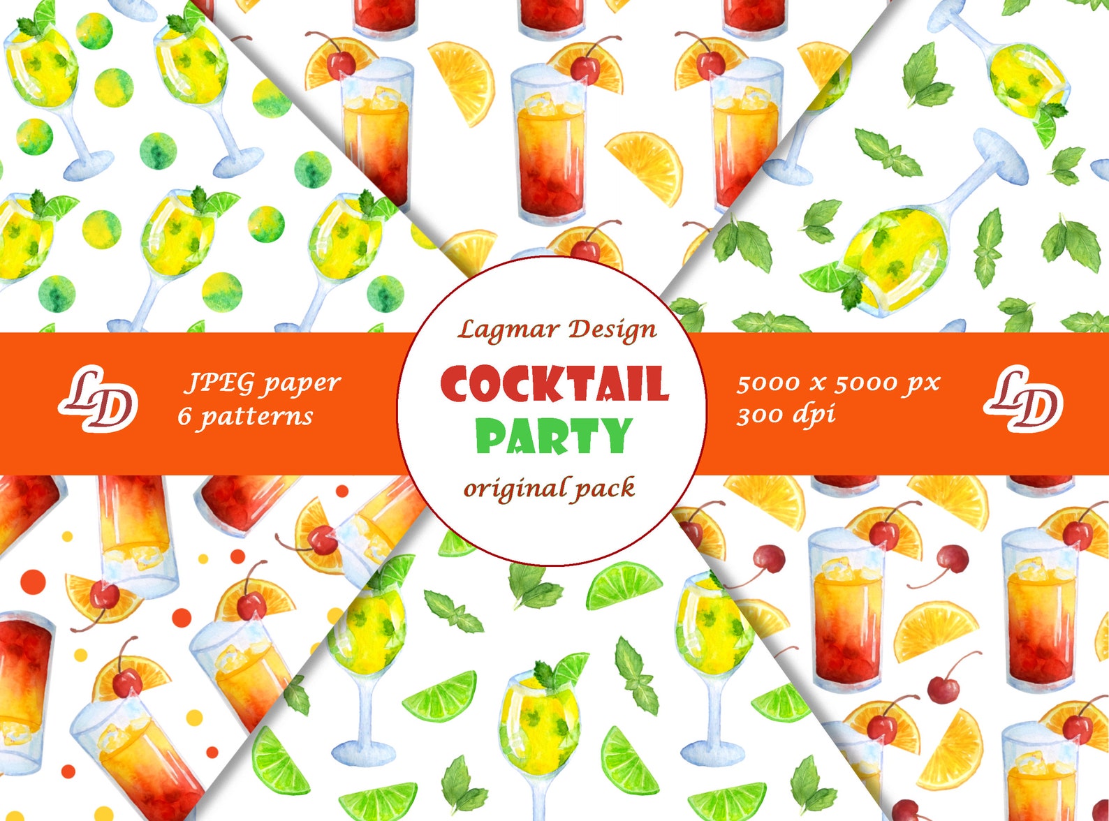 Cocktail Party Digital Paper / Summer Digital Paper / Beach | Etsy