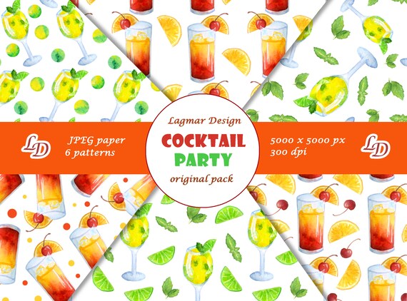 Cocktail Party Digital Paper / Summer Digital Paper / Beach | Etsy